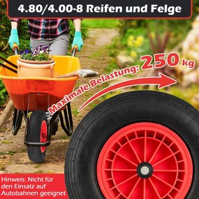 Costway 2 kus 4.80/4.00-8 trakařské pneumatiky a kola 40 cm gumová kola s 2 cm