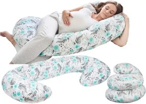 Těhotenský a kojicí polštář BABYMAM PREMIUM 300 cm 3v1 - Květy v zahradě mátové