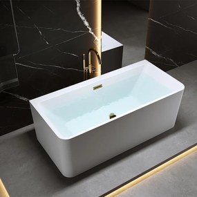 BPS-koupelny Volně stojící akrylátová vana ke stěně HYD-SOF515C 160x75 bílá, odtokový komplet zlatý