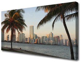 Obraz na plátně Palmy Tropy Město Moře 125x50 cm
