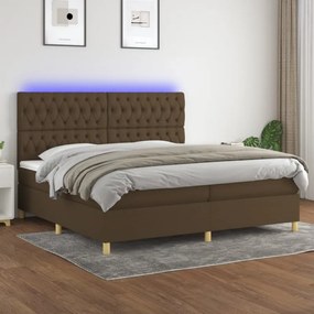 Box spring postel s matrací a LED tmavě hnědá 200x200 cm textil,  3135704 HangarStore.cz