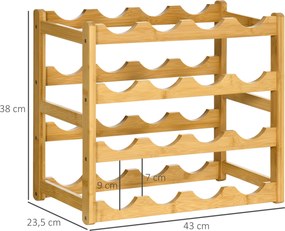 HOMCOM Bambusový stojan na víno na 16 lahví 43x23,5x38cm, stylový design z přírodního dřeva do kuchyně a obývacího pokoje | Aosom.de