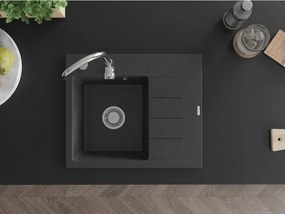 Mexen Ben, 1-komorový granitový dřez 600x500x190 mm, levý+ chromový sifon, černá skvrnitá, 6522605000-76