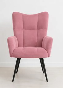 křeslo relaxační, odpočinkové, ušák, kov/samet, 98x63x69 cm, černá/růžová, Dekorino KR20260005