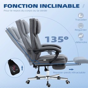 Ergonomická kancelářská židle Vinsetto s nastavitelnou výškou, sklopným opěradlem, opěrkami rukou, opěrkou pro nohy a hlavou, otočná kancelářská židle