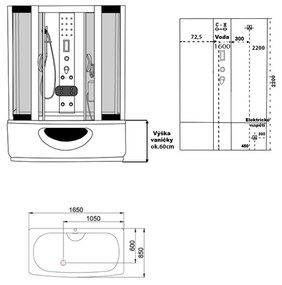 BPS-koupelny Hydromasážní box HYD-O99B 165x85 SA, se saunou v kombinaci s hydromasážní vanou