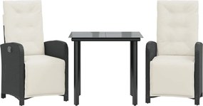 3dílný bistro set s poduškami černý polyratan 3212521
