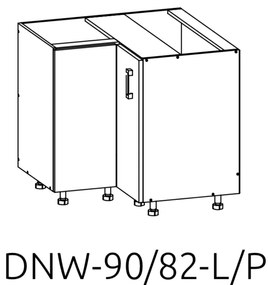 DNW-90/82-P/P (L/L) rohová dolní skřínka kuchyně Plate Zvolte stranu: levé provedení, Barva korpusu skříněk: Šedá grenola, Barevné provedení: Světle šedá mat