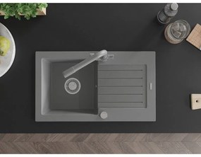 Mexen Pablo, granitový dřez 752x436x161 mm, 1-komorový a šedá baterie Duero, šedá, 6510-71-671600-71