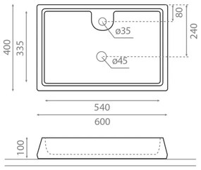 Bathco 4004 - Umyvadlo na desku GALICIA 60x40 cm porcelán/bílá