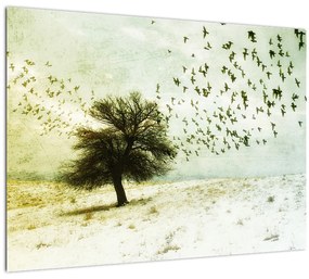 Obraz - Malované hejno ptáků (70x50 cm)