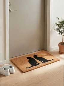 Hnědá kokosová rohožka s kočkami Cat - 75*45*1 cm