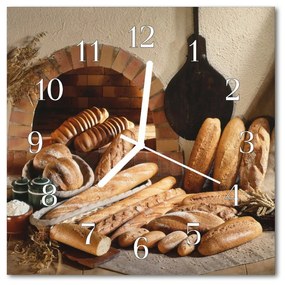 Skleněné hodiny čtvercové chléb 30x30 cm