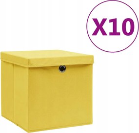 Fionshop 263026987 Úložné boxy s víky 10 ks 28 x 28 x 28 cm žluté