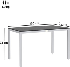 Hliníkový zahradní stůl 120x70 cm Balkonový stůl odolný proti povětrnostním vlivům se vzhledem dřeva, pro 4-6 osob Černá barva