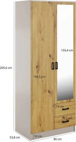 Skříň se zrcadlem 2D2S kašmír / dub artisan Kami