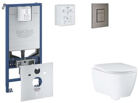 Grohe Rapid SLX - Set předstěnové instalace, klozetu, sedátka SoftClose a tlačítka Skate Cosmopolitan, kartáčovaný Hard Graphite SANI11BB5111