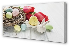 Obrazy na plátně vejce tulipány 140x70 cm