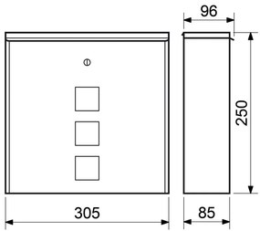 Poštovní schránka, 305 x 96 x 250 mm, nerez