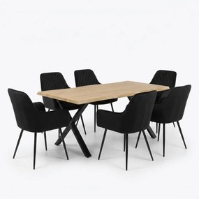 Vikio Jídelní set pro 6 osob 160x90 cm soft dub noha X černá židle s područkami VJS226-6C