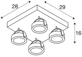 SLV 1000135 Kalu, černá LED bodovka, 4x10W 60° LED 3000K, 28x29cm