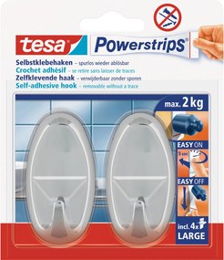 tesa Samolepicí háčky Powerstrips L velké oválné, lesklý chrom, 2 ks