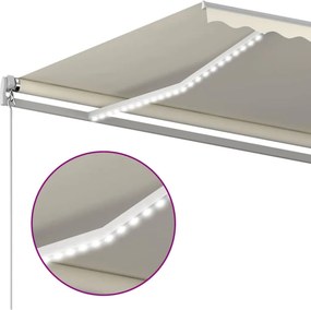 Ručně zatahovací markýza s LED světlem 500 x 300 cm krémová 3068942