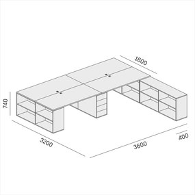 Kancelářská sestava stolů BLOCK B05, 4 místa s úložným prostorem, 360x320 cm, bílá/dub přírodní