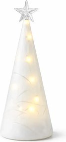 LED svítící stromeček skleněný, bílý, 22 cm, čirá hvězda