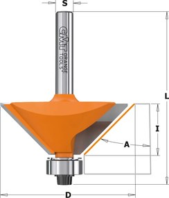 CMT Orange Tools CMT | Úhlová fréza s ložiskem 45° / stopka Ø12 mm C 936: Úhel 45° / Ø65x26 / délka 76,7 / stopka Ø12mm
