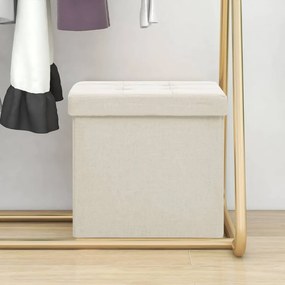 Skládací úložná stolička krémově bílá umělý len 338764