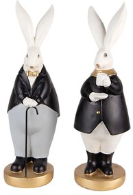 Set 2ks dekorace zajíc v černém kabátku - 13*11*34 / 13*11*34 cm