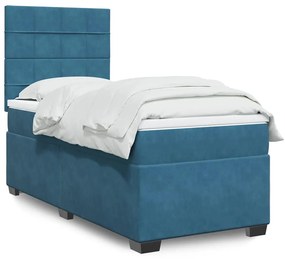 Box spring postel s matrací modrá 100 x 200 cm samet 3293138