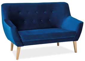 Pohovka Nordic II Velvet, modrá / přírodní dřevo