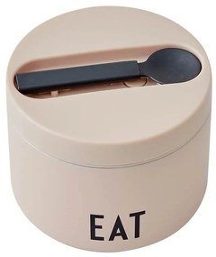 Béžový svačinový termo box s lžící Design Letters Eat, výška 9 cm