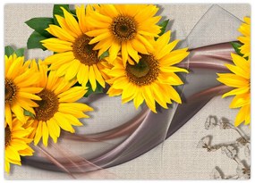 Skleněný obraz - Zářící květy slunečnic (70x50 cm)