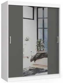 Šatní skříň CLP 150 cm posuvná se zrcadlem - bílá/grafit