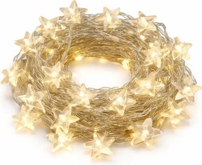 LED dekorativní řetěz hvězdičky, 10,5 m, teple bílá, 70 diod, čirý kabel, IP20 interiér, prodlužovací