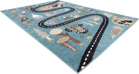 Koberec FUN Route pro děti, ulice, zvířata modrá