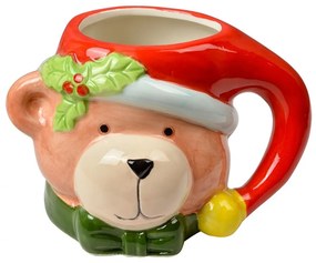 Keramický hrnek medvídek s červenou čepicí - 15*10*11 cm / 500ml