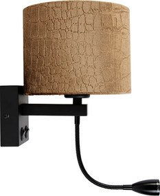 Nástěnná lampa černá s sametovým stínítkem, design krokodýl 18 cm - Brescia