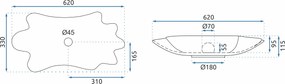 Rea Infinity, umyvadlo na desku 620x330x115 mm + odtoková zátka Click-Clack, bílá-zlatá lesklá, REA-U3400