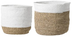 Úložný koš White Raffia Menší, bílá barva, hnědá barva, proutí