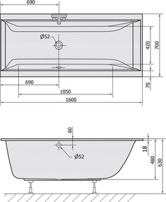 Polysan CLEO SLIM 160 x 70 x 48 cm 73611S obdélníková vana bílá