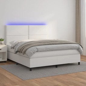 Box spring postel s matrací a LED bílá 180x200 cm umělá kůže