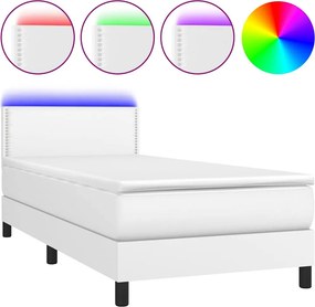 Box spring postel s matrací a LED bílá 100x200 cm umělá kůže 3134148