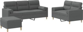 3dílná sedací souprava s polštáři tmavě šedá textil 3201625