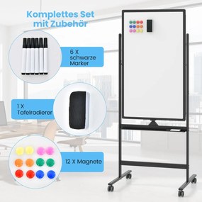 Costway Oboustranná magnetická tabule s kolečky, stojanem a zásobníkem na pera