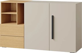 LORIN d | komoda 7 | 135 cm | s policemi, zásuvkami a dvířky | PUSH OPEN | kašmír/dub