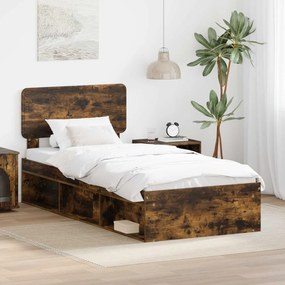 Rám postele s čelo Kouřový dub 75 x 190 cm Masivní borové dřevo 3412145